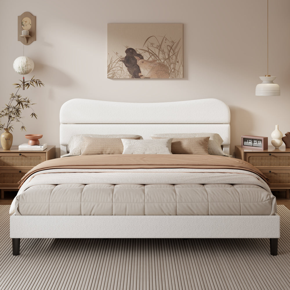 King Bed Frames Upholstered King Bed Frame with Arc Headboard Soft Mod